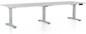 Výškově nastavitelný stůl OfficeTech Long, 260 x 80 cm, šedá podnož, světle šedá