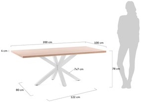 Dubový jídelní stůl Kave Home Argo 200 x 100 cm s bílou kovovou podnoží