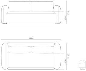 MUZZA Třímístná rozkládací pohovka s úložným prostorem NALET 262 cm velvet světle modrá