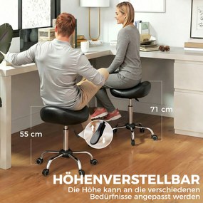 HOMCOM Rolovací stolička Výškově nastavitelná pracovní stolička s kolečky otočná imitace kůže černá 48 x 48 x 54-69 cm pro salony a masáže | Aosom.de