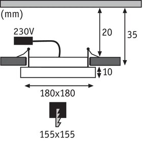 Paulmann 92949 Areo, bílé polozapuštěné svítidlo, 12W LED 3000K, 18x18cm, IP23