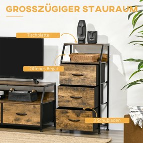 HOMCOM Úložný kabinet s textilními šuplíky, 3 šuplíky, policový skříňkový kabinet se železným rámem pro ložnici a obývací pokoj, rustikální hnědá
