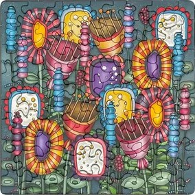 CURIOSI Čtvercové puzzle Q Silver: Barevné květiny / 72 dílků / 12,5 ×