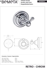Bemeta Design RETRO chrom: Háček, dvojitý -