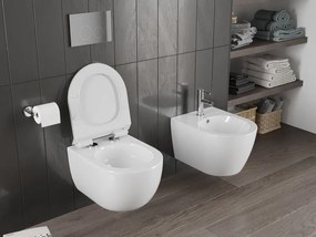 Mexen Carmen, závěsná WC mísa 490x365x340 mm, Rimless Tornádo + WC sedátko z duroplastu, bílá lesklá, 30880100T