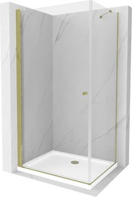Mexen Pretoria sprchový kout 80 x 90 cm, průhledný, zlatý + plochá sprchová vanička-852-080-090-50-00-4010
