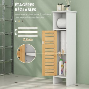HOMCOM Koupelnová skříňka s držákem toaletního papíru a odnímatelnou tyčí 3 úrovně + držák toaletního papíru, 21 š x 17 h x 78 v cm, bambus a bílá