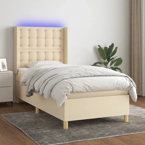 Box spring postel s matrací a LED krémová 90x190 cm textil