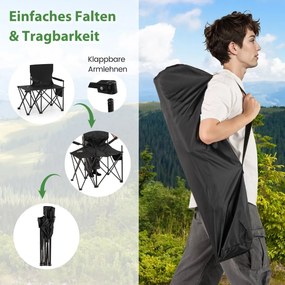 Costway Skládací kempingová židle2Černý set skládací židle s držákem na šálek
