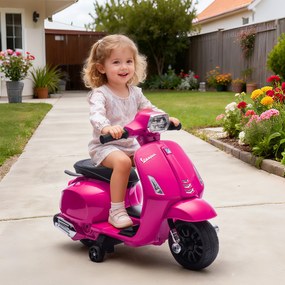 AIYAPLAY Elektrická dětská motorka Vespa 6V s pomocnými kolečky, světlometem a houkačkou pro 2–4 roky 71 x 37 x 52 cm, růžová