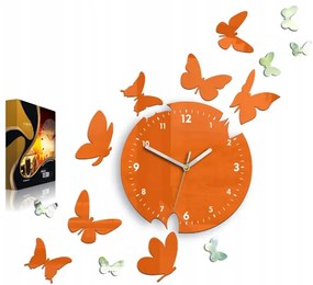 M.Clock Nástěnné akrylové hodiny motýli 28 cm oranžové