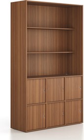 Kancelářská skříň FRAME, 6x dveře, 2x police, 1299 x 450 x 2162 mm, cylindrický zámek, ořech