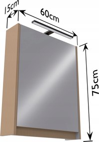 Rýhovaná zrcadlová skříňka 60 Kaszmir Skříňka se zrcadlem a Led Omeble.