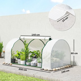 Outsunny skleník z PE s vyztuženou fólií, mrazuvzdorný ocelový tunel pro balkon a zahradu — skleník na rajčata 200 × 100 × 80 cm — bílý