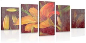 5-dílný obraz rozkvět oranžové lilie - 200x100 cm