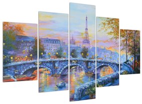 Obraz malované krajiny s Eiffelovou věží (150x105 cm)