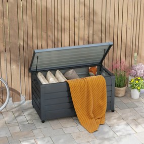 Outsunny Venkovní úložný box, zahradní box, box na polštáře, odolný proti povětrnostním vlivům, 4 kolečka, 100 x 62 x 65 cm, tmavě šedý