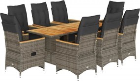 9dílný zahradní bistro set s poduškami šedý polyratan 3276974