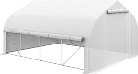 Outsunny 4x3x2m Tunnellový Skleník s Mřížkovanými Dveřmi a 8 Okny - Zahradní Skleník s Špičatou Střechou a Rolovacími Stranami pro Pěstování Plodin a