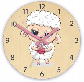 M.Clock Dětské nástěnné hodiny ovečka 30x30cm hnědé