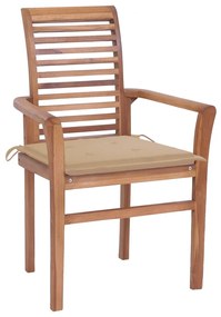 vidaXL Jídelní židle 2 ks béžové podušky masivní teak