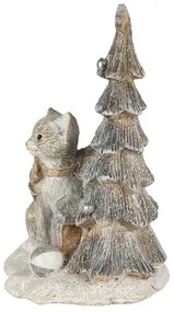 Vánoční dekorativní soška kočky u stromečku – 12x9x16 cm