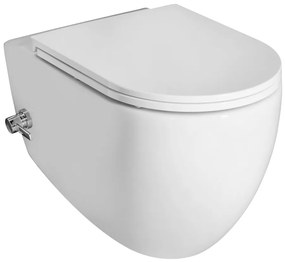 Isvea, INFINITY závěsná WC mísa Rimless, integrovaný ventil a bidetová sprška 36,5x53 cm, bílá, 10NFS1001I