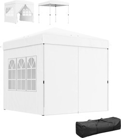 Outsunny Skládací Stan 2.5x2.5 m s 4 Bočními Stěnami proti UV a Nosnou Taškou pro Kempingové Párty Bílý | Aosom