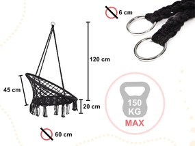 KIK KX7630 Závěsné křeslo s třásněmi - černé