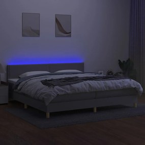 Box spring postel s matrací a LED světle šedá 200x200 cm textil 3133661