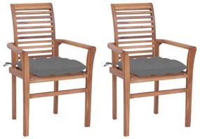 Jídelní židle Foligno - 2 ks - masivní teakové dřevo | šedé podušky