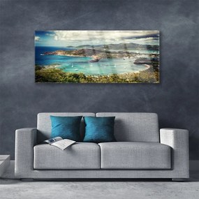 akrylový obraz Záliv Loďky Krajina 125x50 cm