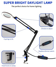 Brilagi - LED Stmívatelná stolní lampa s lupou LED/12W/5V 3000/4200/6000K černá