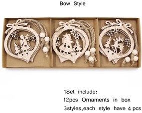 Vánoční dekorace - vánoční ozdobička ze dřeva (12 ks v balení) 1-13 Barva: Box-Bow Style