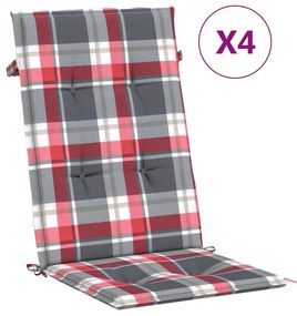 vidaXL Podušky židle vysoké opěradlo 4 ks červené kárované 120x50x3 cm