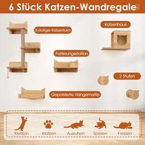 Costway 6 PCS lezecká stěna Škrabadlo pro kočky s platformami Mísa Houpací síť