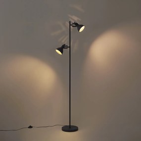 Průmyslová stojací lampa černá s dřevem 2-světla - Jakub