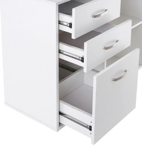 HOMCOM Bílý Moduární Rohový Rovný Stůl Jídelní Stůl 2 v 1 Počítačový Stůl 3 Šuplíky + 2 Polic MDF