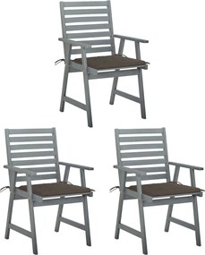 vidaXL Zahradní jídelní židle s poduškami 3 ks masivní akáciové dřevo [3064440] Barva: taupe