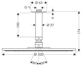 Hansgrohe Raindance S, hlavová sprcha 300 1jet EcoSmart se sprchovým ramenem, chromová, HAN-26600000