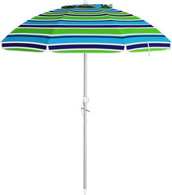 Plážový slunečník Outsunny Ø178x205 cm s 45° sklápěním, nastavitelnou výškou, manuálním otevíráním, ochrana proti UV a voděodolný, s taškou pro nošení