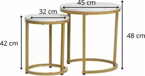 Sada 2 ks konferenčních stolků Hola bílý mramor/zlatá