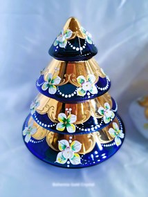 Dóza vánoční stromeček, zdobená zlatem a smaltem 18 cm - Modrá