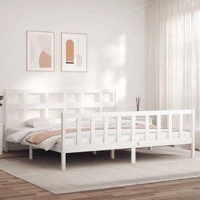 Rám postele s čelem bílý 200 x 200 cm masivní dřevo,  3193032