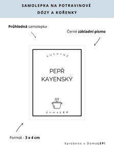 Samolepka na kořenky PEPŘ KAYENSKÝ průhledná 3 × 4 cm základní písmo