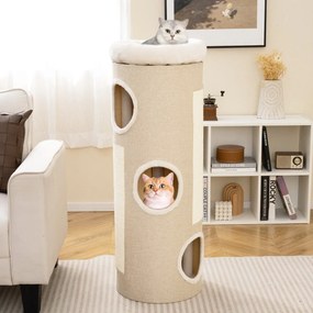 Costway 4 Vodorovný škrabací koš s 3 jeskyněmi a 2 sisalovými škrabacími prkénky