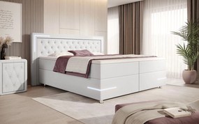 Boxspring postel CARLOTTA bez úložného prostoru s LED, eko kůže Velikost postele: 120 × 200 cm, Barva EKO kůže: Bílá EKO kůže, Výběr matrace:…