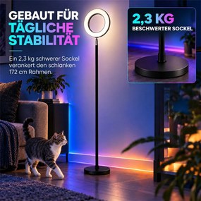 HOMCOM Stojací lampa 42W LED stmívatelná, 3 barevné teploty, stropní reflektor s nastavitelnou hlavou ve tvaru kruhu, černá