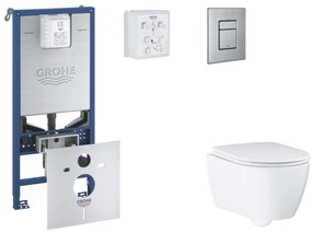 Grohe Rapid SLX - Set předstěnové instalace, klozetu, sedátka SoftClose a tlačítka Skate Cosmopolitan, kartáčovaná nerezová ocel SANI11BB2112