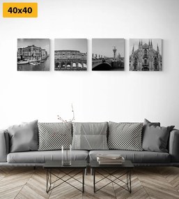 Set obrazů historická města v černobílém provedení - 4x 60x60 cm